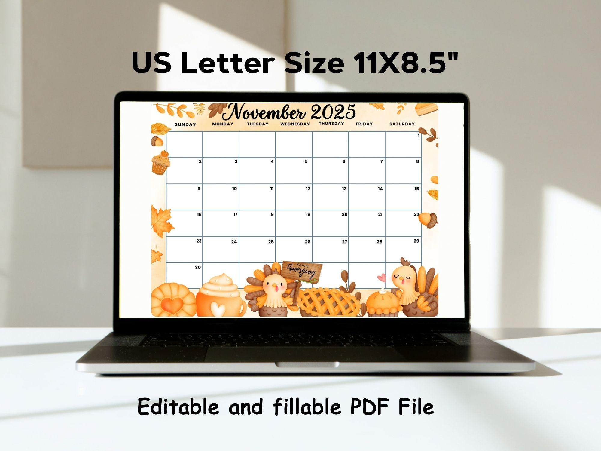 EDITABLE November 2025 Calendar, Happy Thanksgiving Planner With Turkey ...
