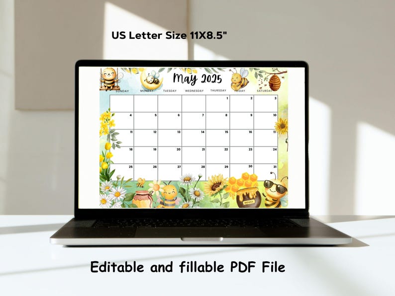 Editable May 2025 Calendar,hello Spring With Cute Honey Bees, Mother's ...