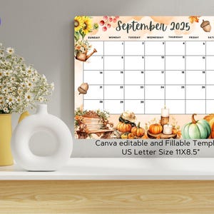 Editable September 2025 Calendar, Autumn Fall Theme Monthly Printable ...