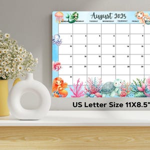Editable August 2025 Calendar, Amazing Summer With Charming Mermaids ...