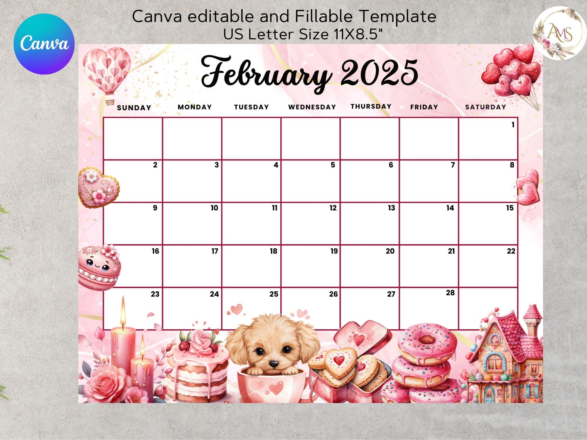 EDITABLE Fillable February 2025 Calendar, Cute Valentine Sweets Planner ...