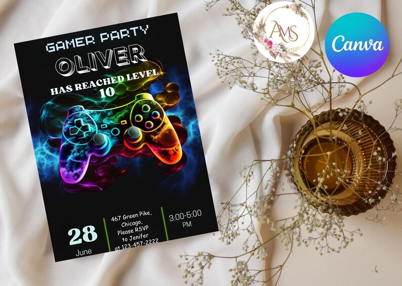 Video Game Party Invitation, Gamer Party Invite, Level up Birthday ...