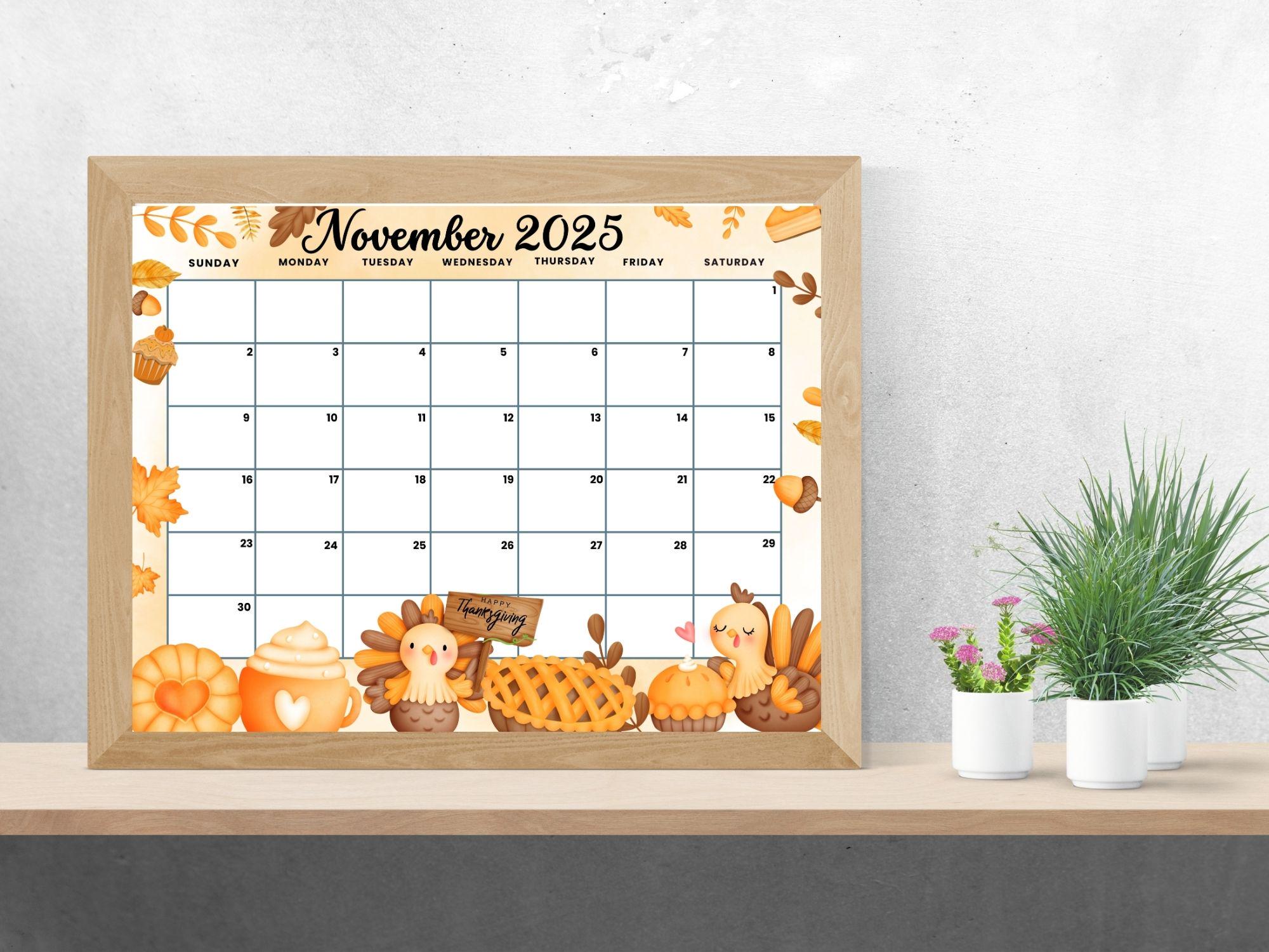 EDITABLE November 2025 Calendar, Happy Thanksgiving Planner With Turkey ...