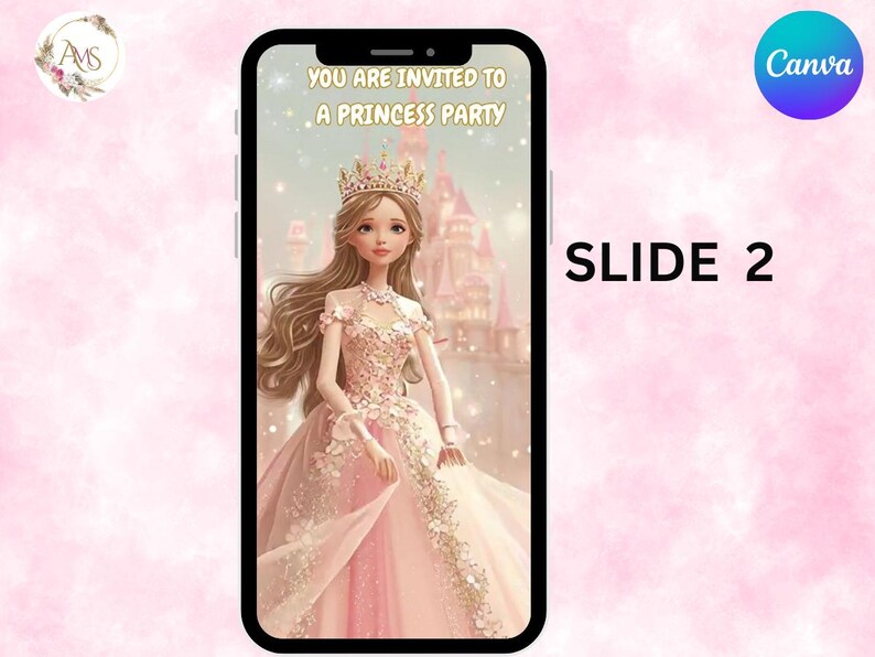 Editable Pink Princess Birthday Video Invitation Template, Girl Royal ...
