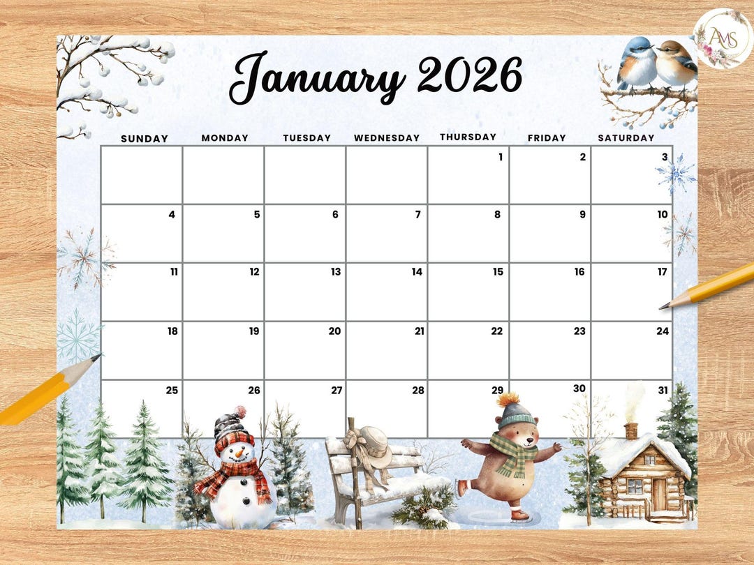 EDITABLE Fillable January 2026 Calendar, Winter Snowman Planner ...