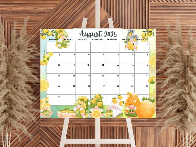 Editable August 2025 Calendar,adorable Refreshing Lemon-themed Summer ...