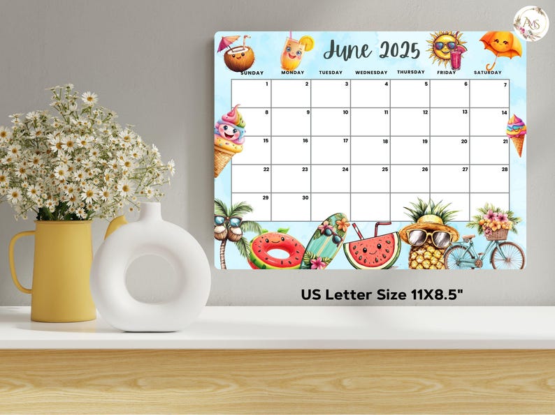 Editable June 2025 Calendar, Cute June Planner With Tropical & Beach ...