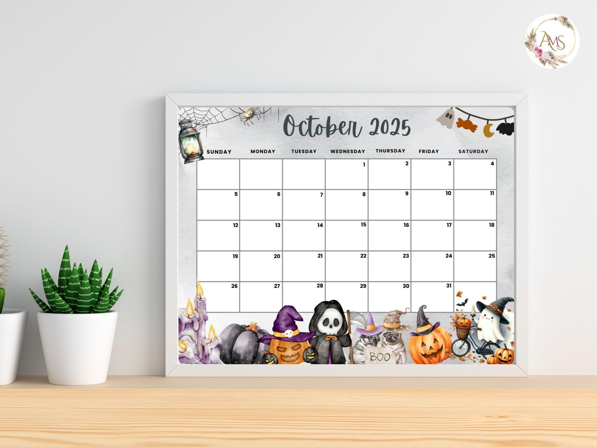 October 2025 Halloween Calendar, Spooky Kids Planner (digital Download ...