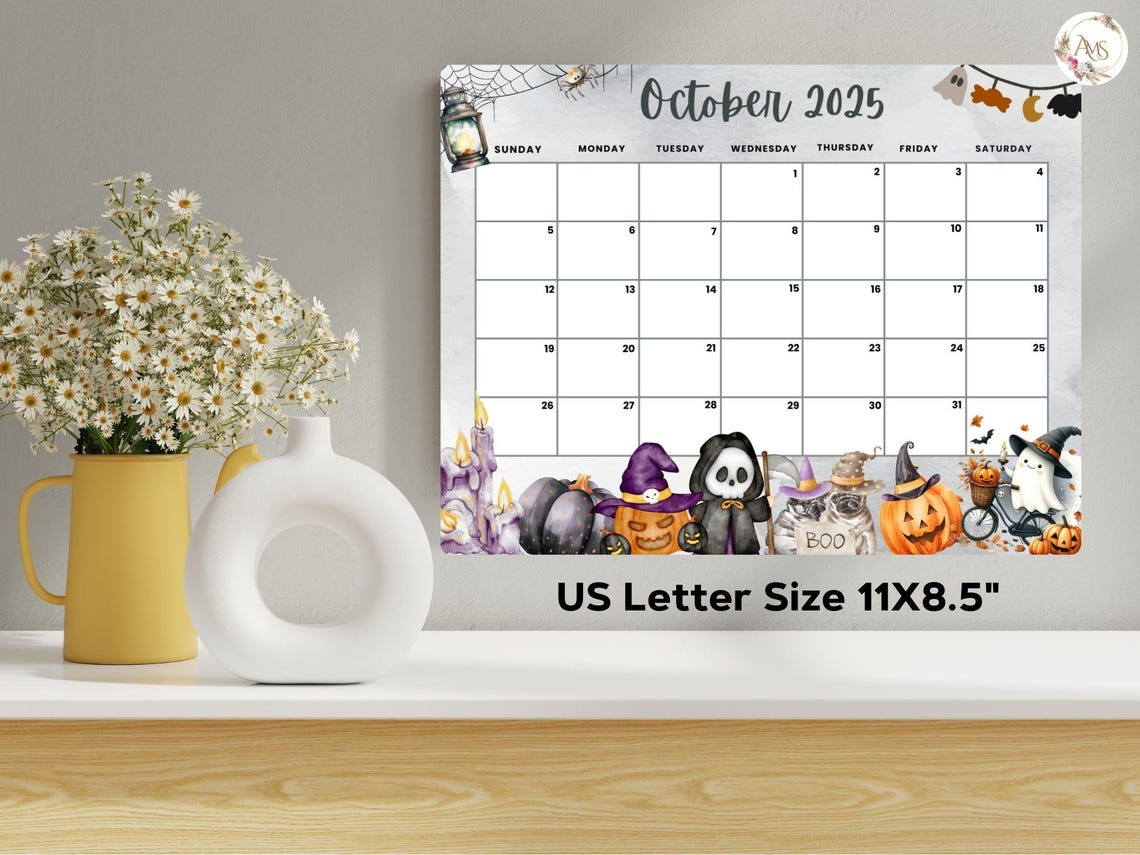 October 2025 Halloween Calendar, Spooky Kids Planner (digital Download ...