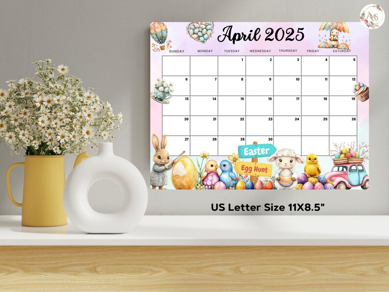 Editable April 2025 Calendar, Happy Easter With Cute Bunny, Printable ...