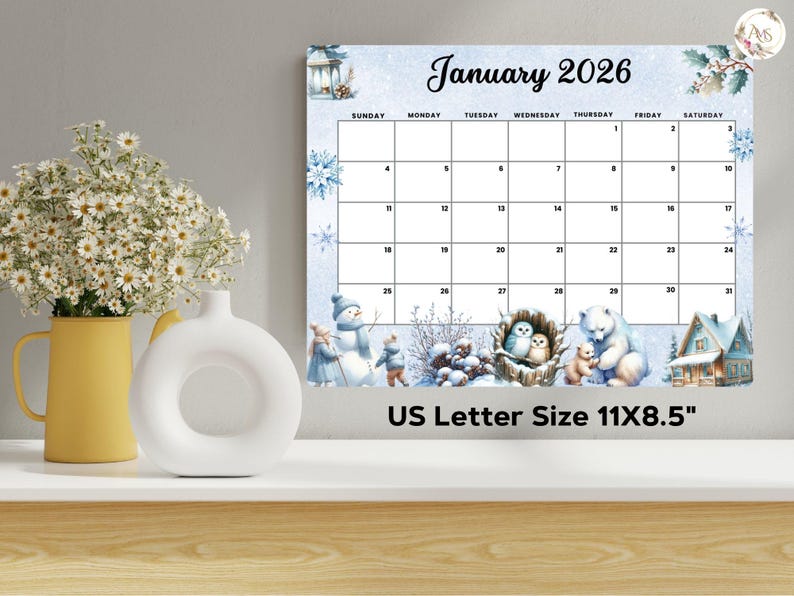 EDITABLE Fillable January 2026 Calendar, Winter Snowman Planner ...