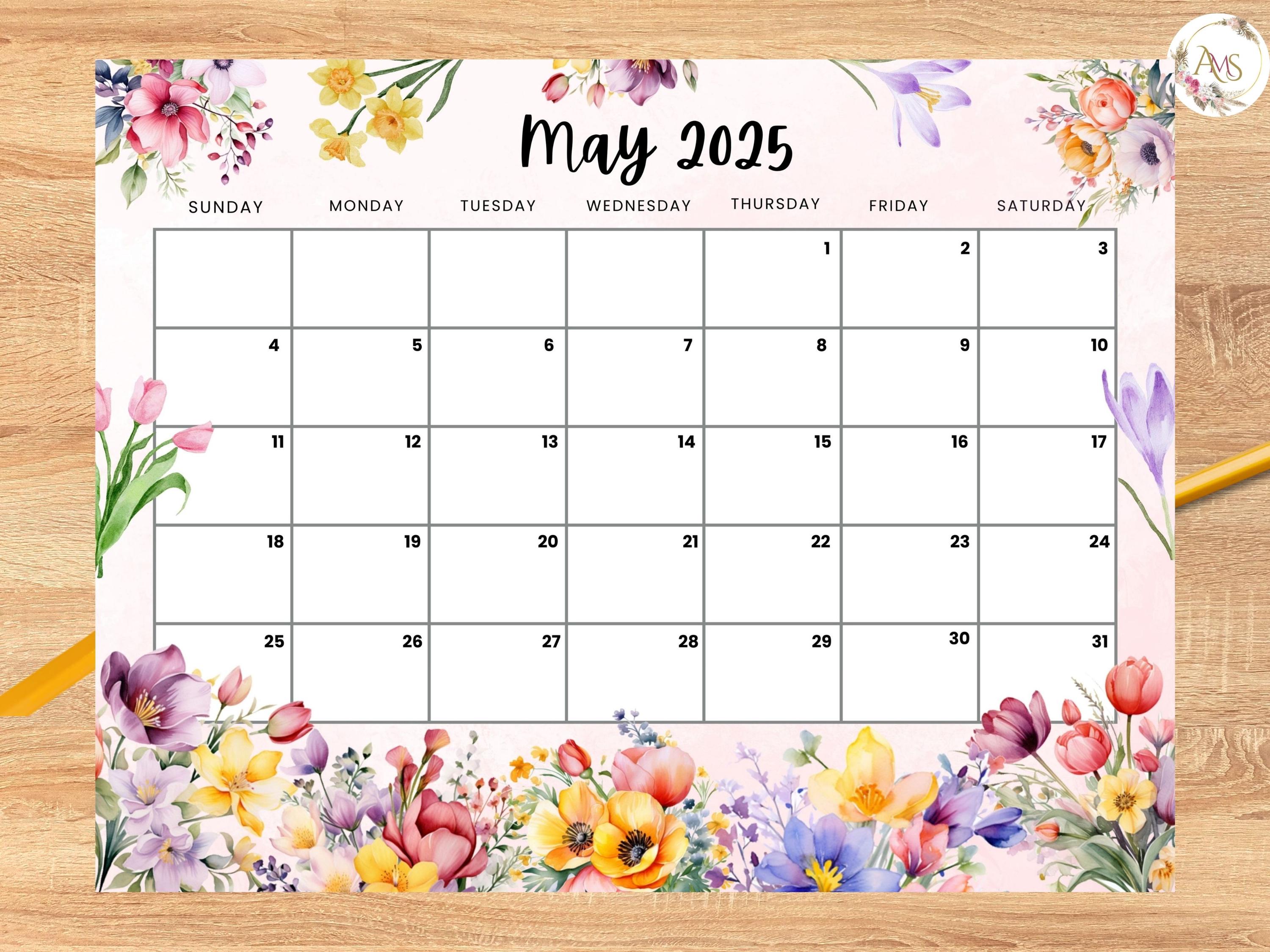 Editable May 2025 Calendar, Spring Wildflowers Planner, Printable ...