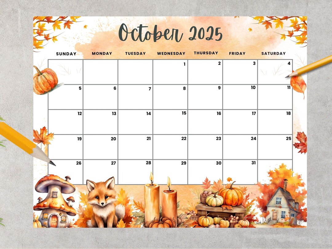 Editable October 2025 Calendar, Autumn Fall Theme Monthly Printable ...