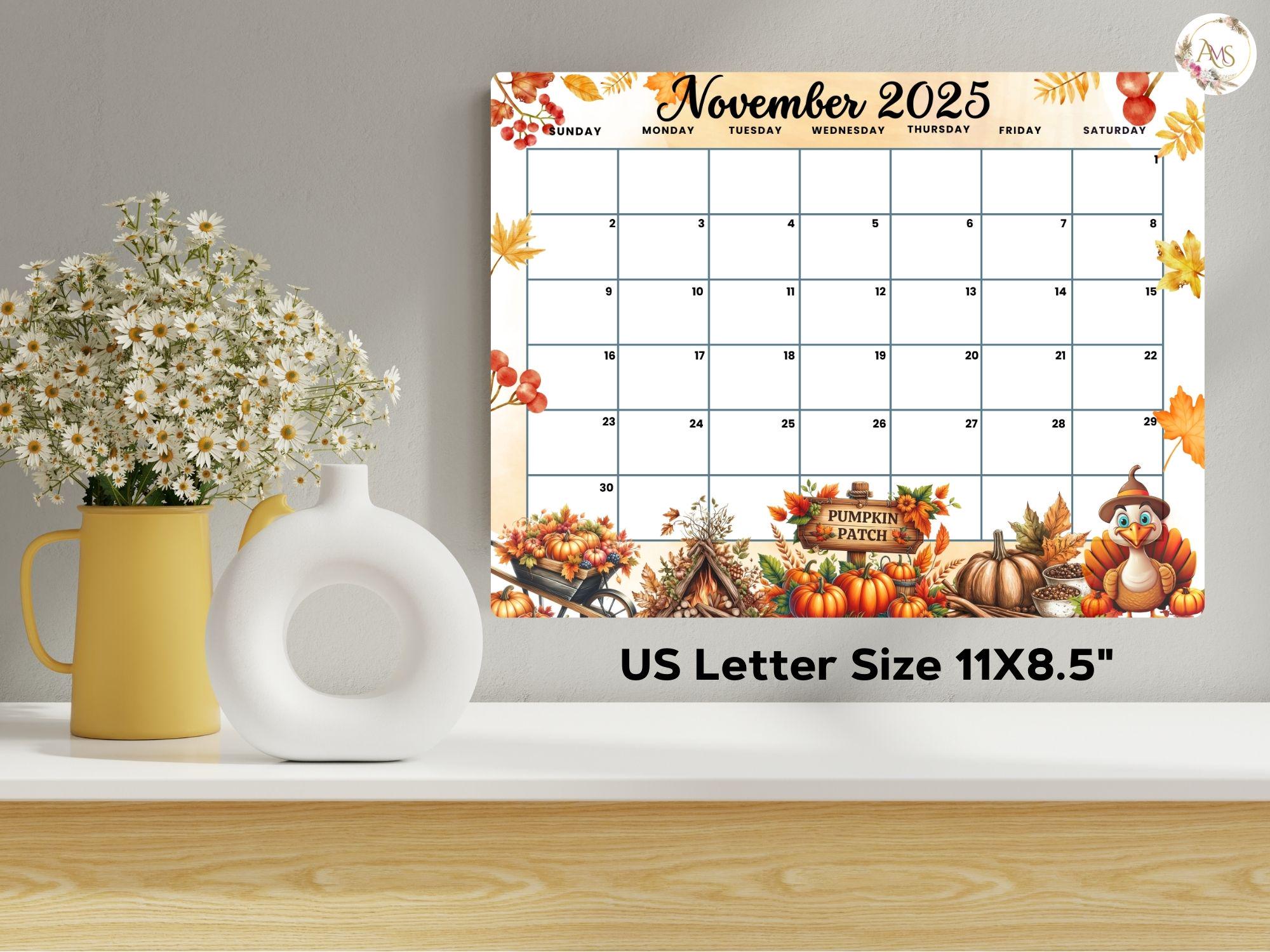 EDITABLE November 2025 Calendar, Happy Thanksgiving Beautiful Planner ...