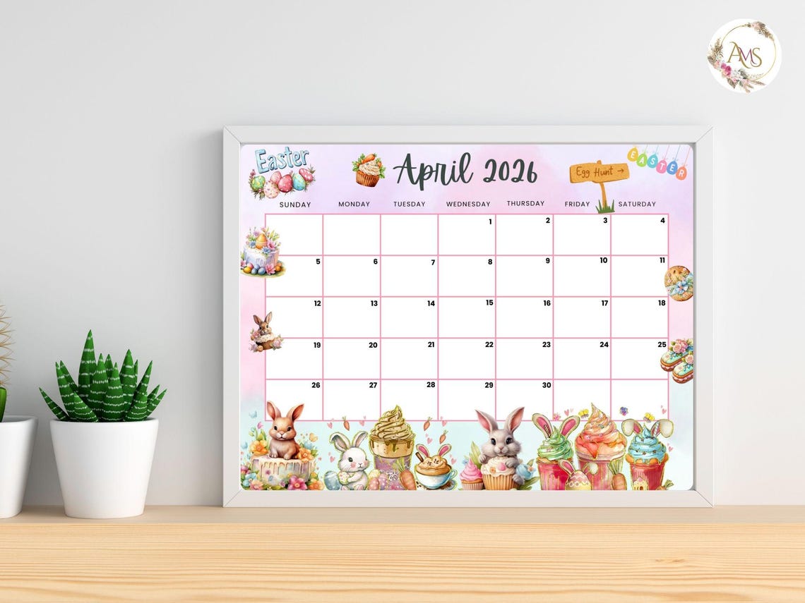 Editable April 2026 Easter Bunny Calendar, Printable Planner (PDF & JPG ...