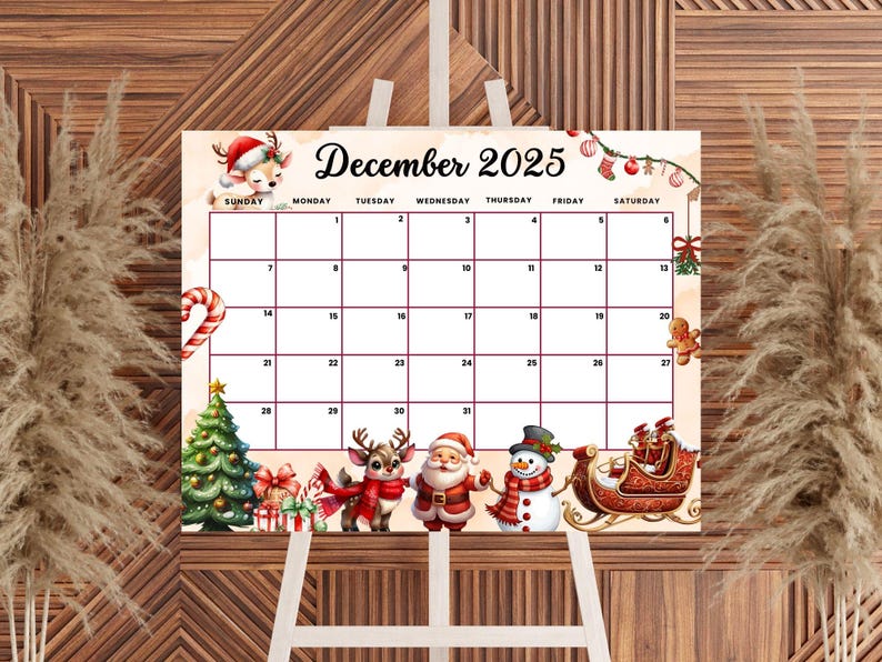 EDITABLE December 2025 Christmas Calendar With Santa, Snowman ...