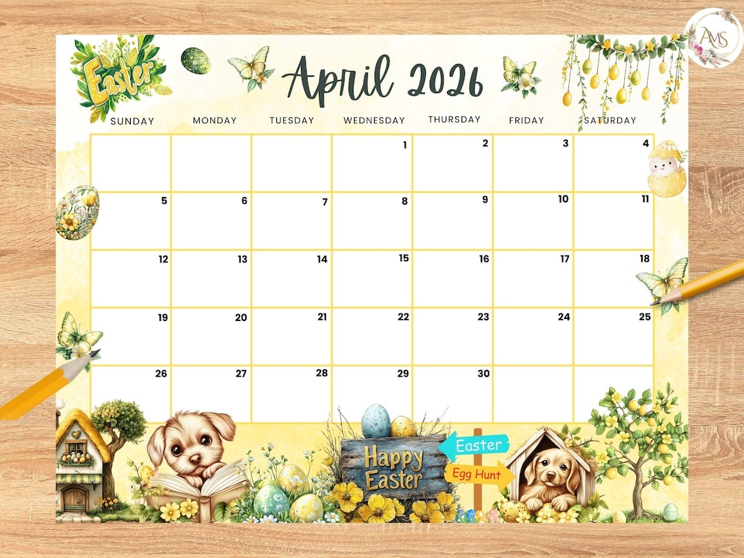 Editable April 2026 Easter Bunny Calendar, Printable Kids Planner (PDF ...