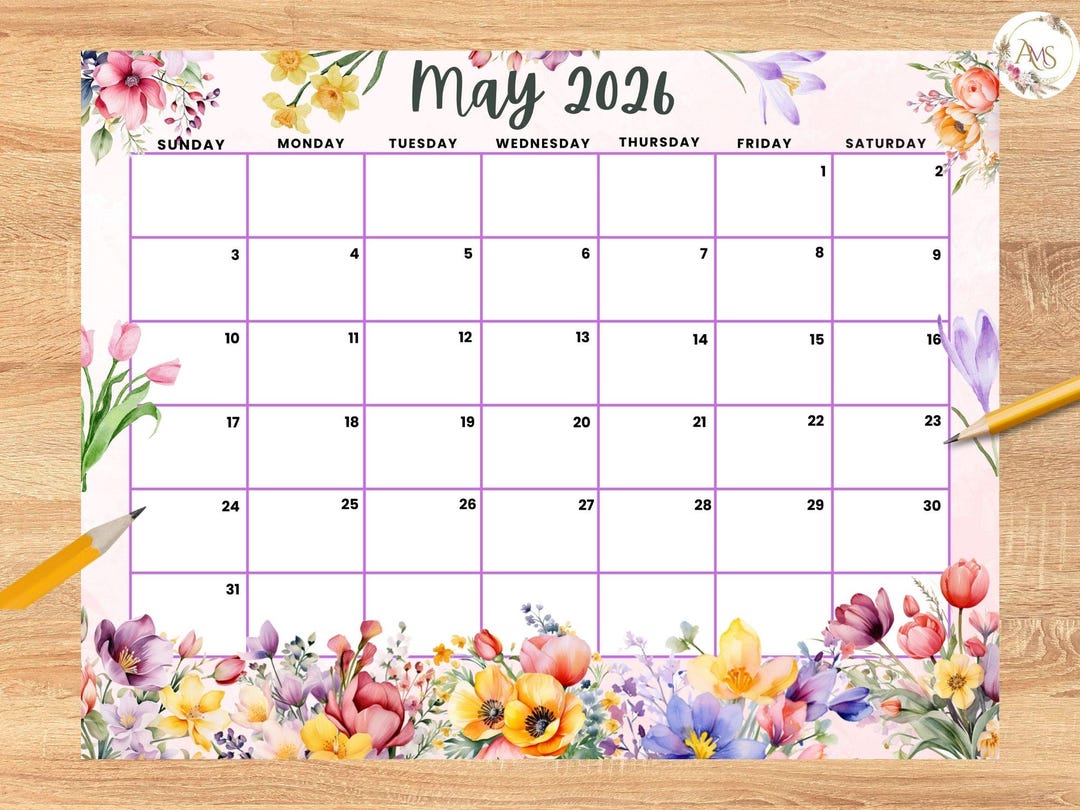 Editable May 2026 Calendar, Spring Wildflowers Planner, Printable ...
