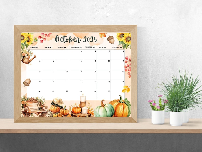 Editable October 2025 Calendar, Autumn Fall Theme Monthly Printable ...