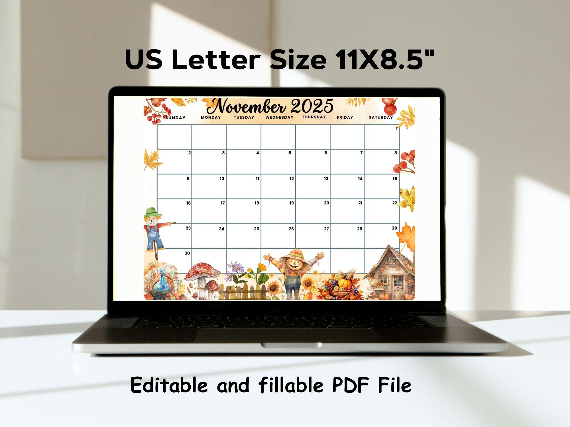 EDITABLE November 2025 Calendar, Happy Thanksgiving Planner With ...