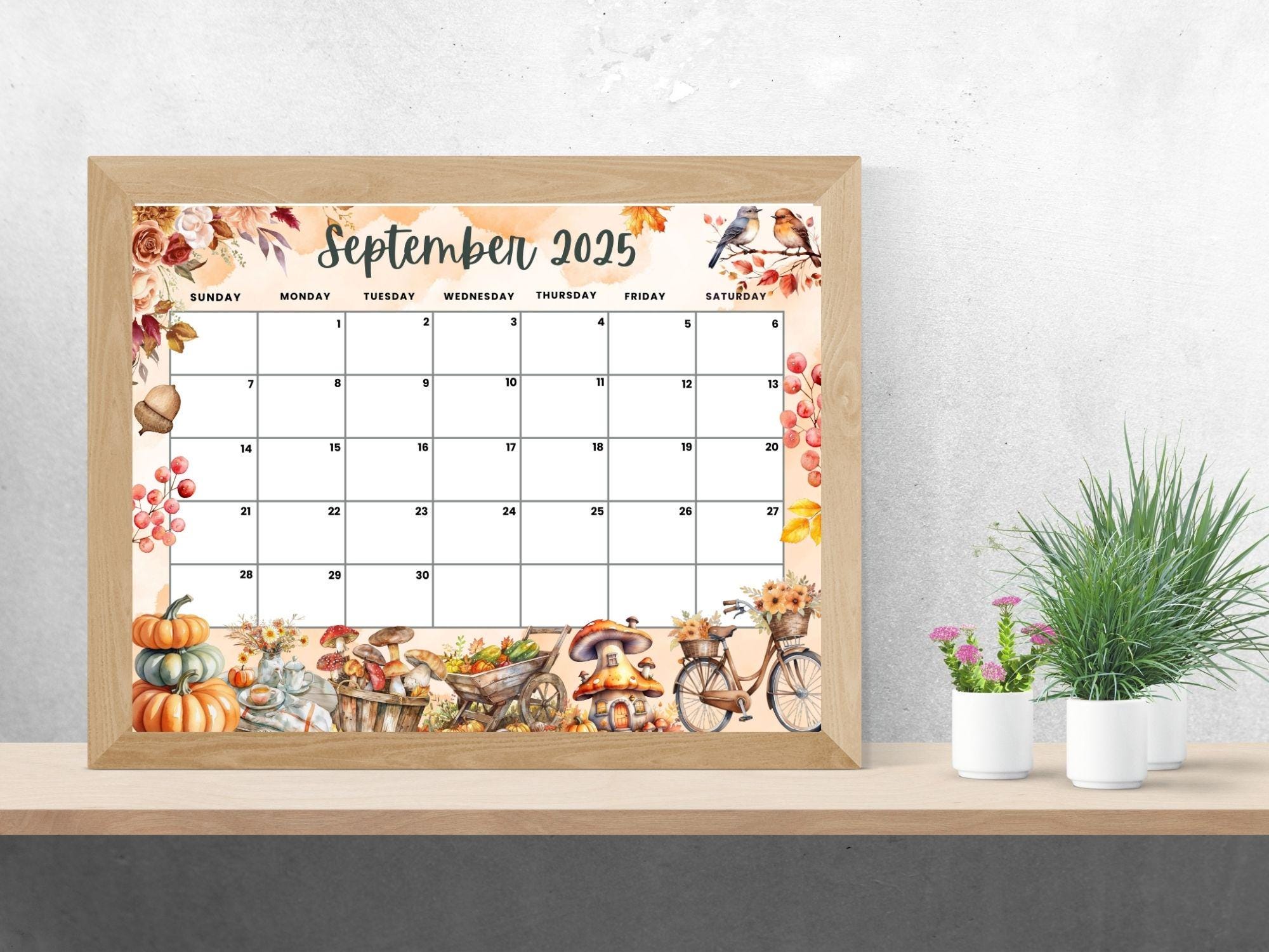 Editable September 2025 Calendar, Autumn Fall Theme Monthly Printable ...