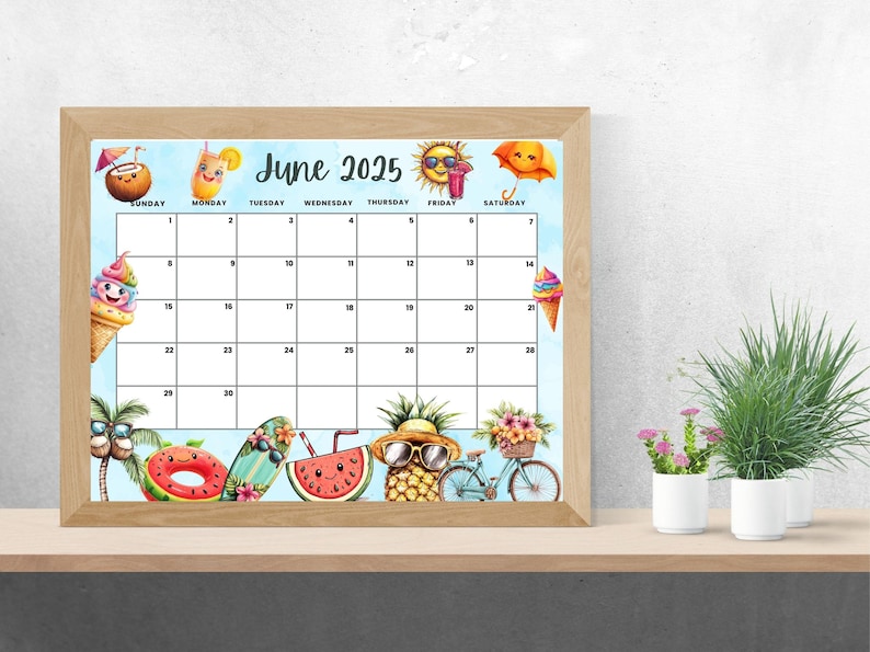 Editable June 2025 Calendar, Cute June Planner With Tropical & Beach ...