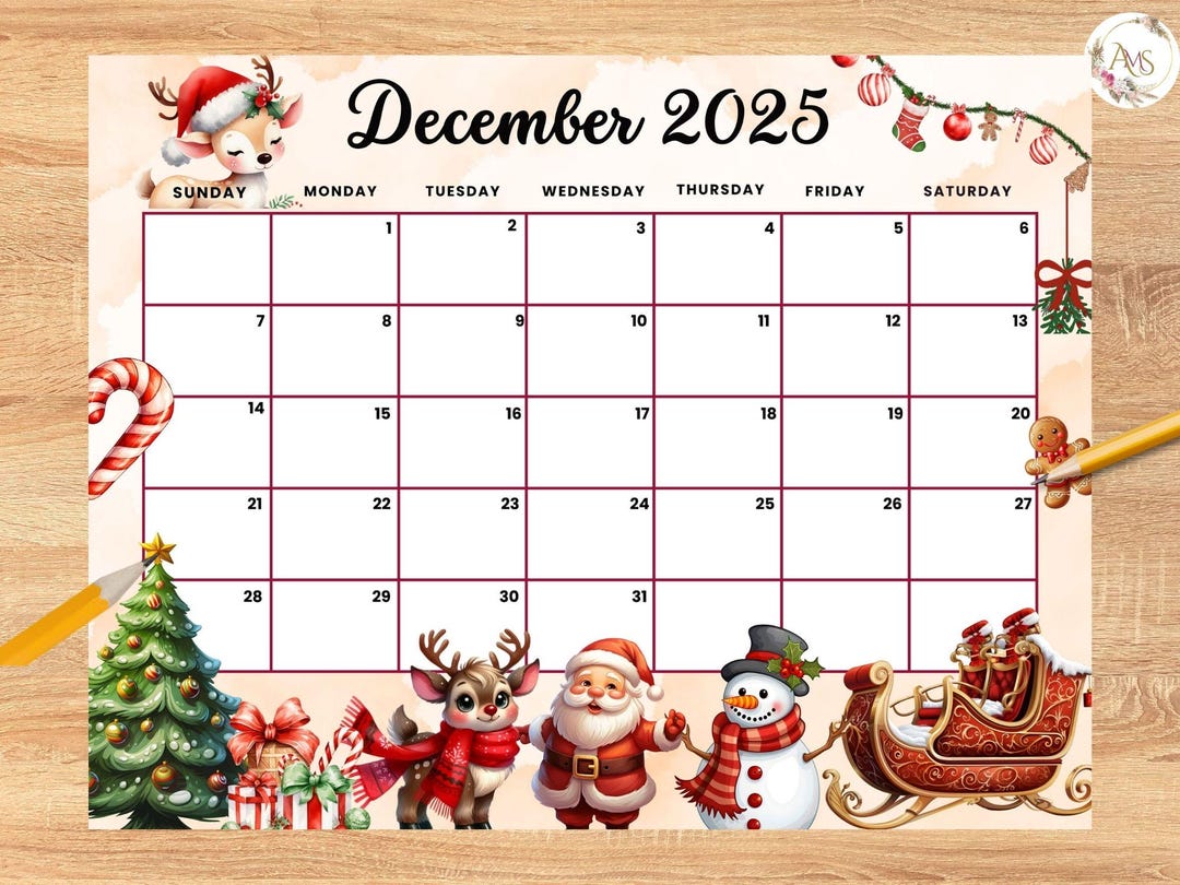 EDITABLE December 2025 Christmas Calendar With Santa, Snowman ...