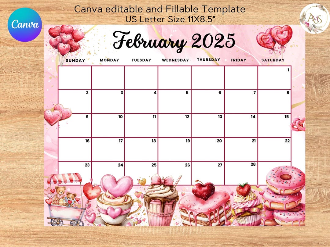 EDITABLE Fillable February 2025 Calendar, Valentine Sweets Planner With ...