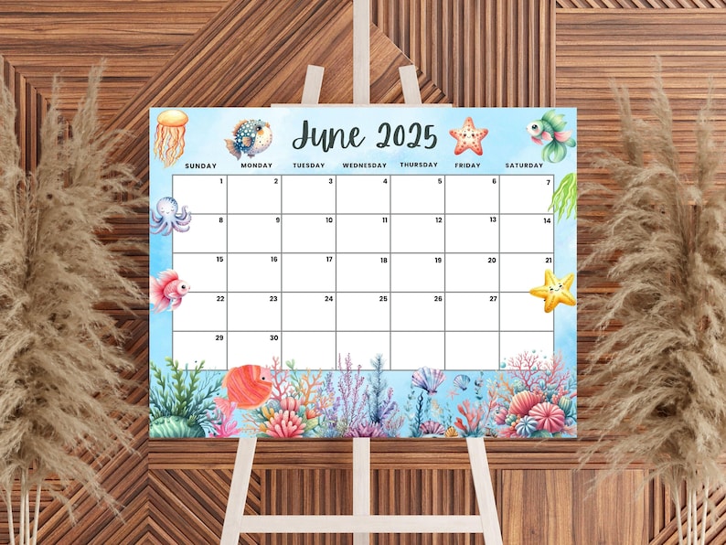 Editable June 2025 Calendar, Cute Summer Planner With Ocean Creatures ...