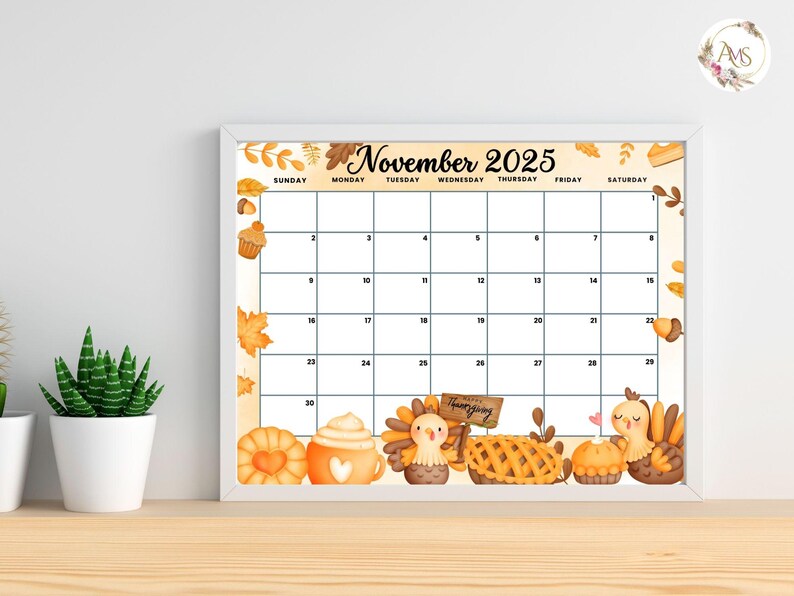EDITABLE November 2025 Calendar, Happy Thanksgiving Planner With Turkey ...