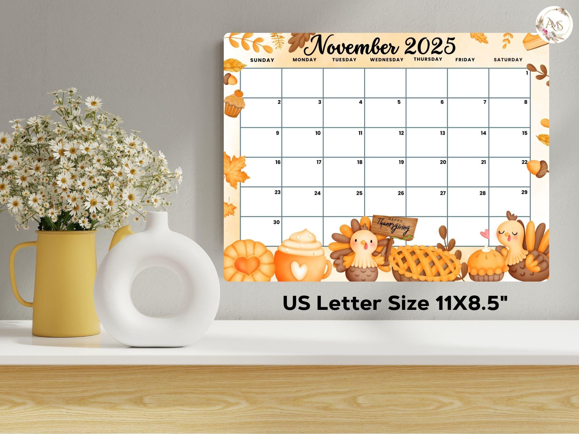 EDITABLE November 2025 Calendar, Happy Thanksgiving Planner With Turkey ...