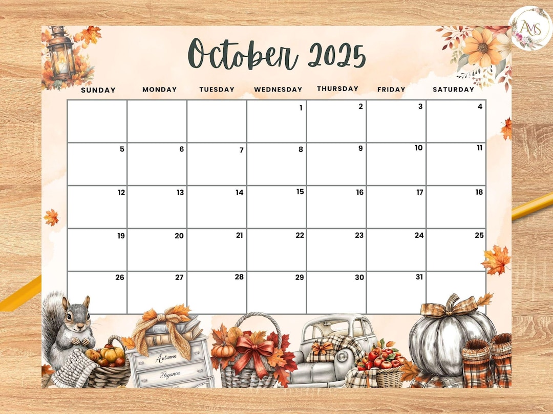 EDITABLE October 2025 Calendar, Beautiful Colorful Autumn With Planner ...