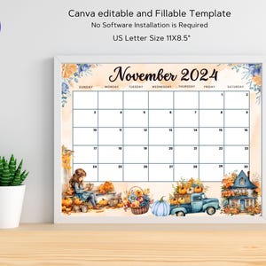 EDITABLE November 2024 Calendar, Happy Thanksgiving Beautiful Planner ...