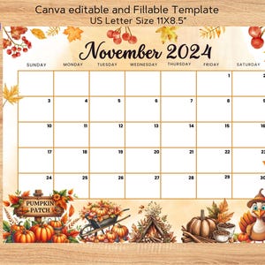 EDITABLE November 2024 Calendar, Happy Thanksgiving Planner With ...