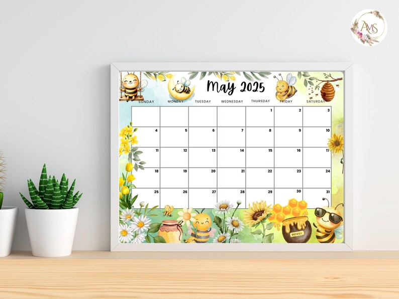 Editable May 2025 Calendar,hello Spring With Cute Honey Bees, Mother's ...