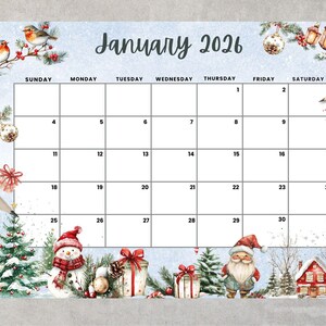 EDITABLE Fillable January 2026 Calendar, Winter Snowman Planner ...