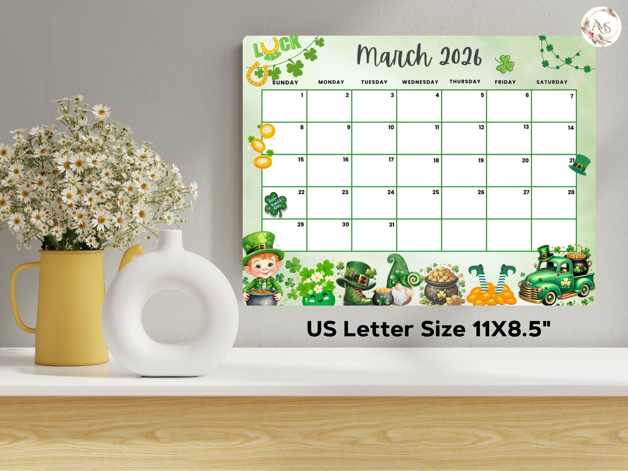 March 2026 Fillable Calendar, St. Patrick's Day Fillable March Planner ...