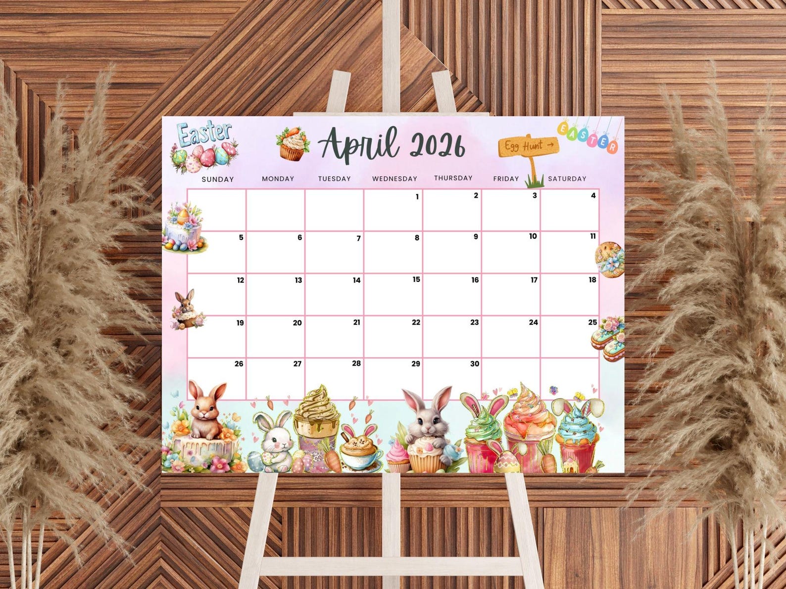 Editable April 2026 Easter Bunny Calendar, Printable Planner (PDF & JPG ...