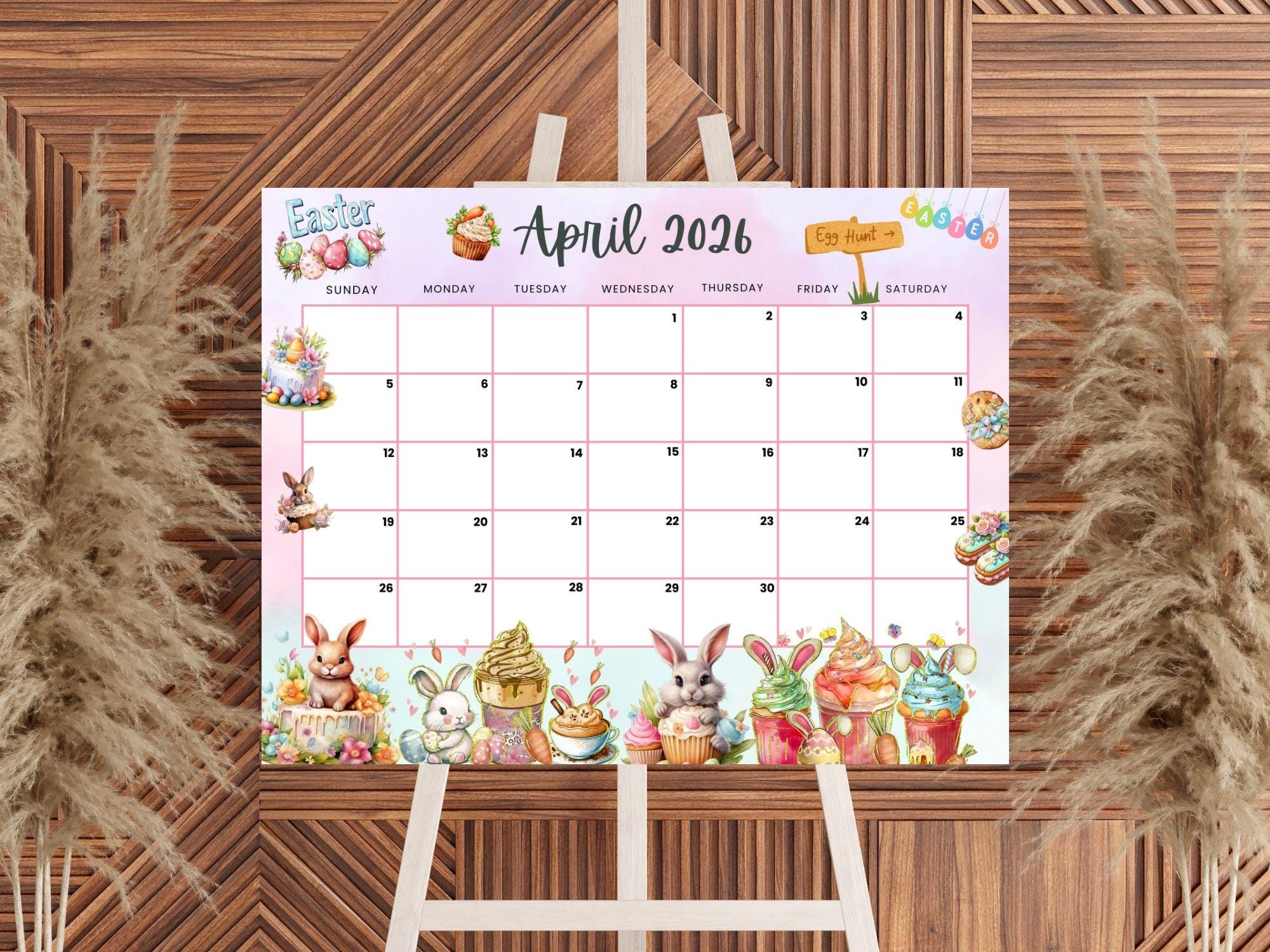 Editable April 2026 Easter Bunny Calendar, Printable Planner (PDF & JPG ...