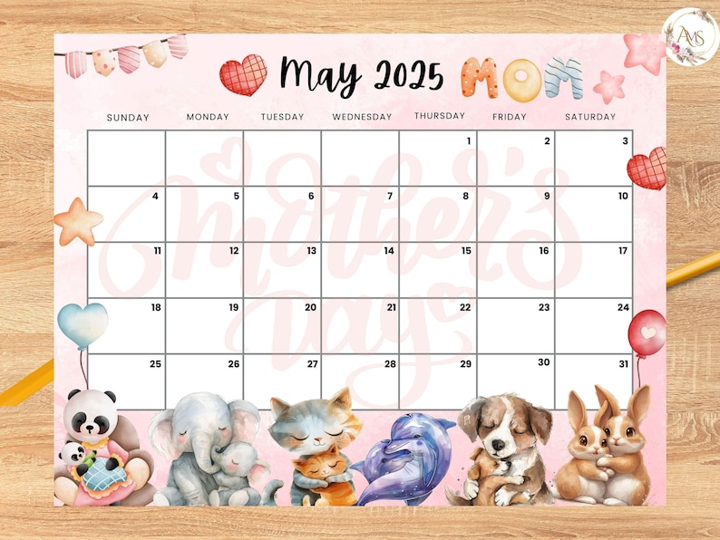 Editable May 2025 Calendar, Cute Mother's Day Planner, Printable ...