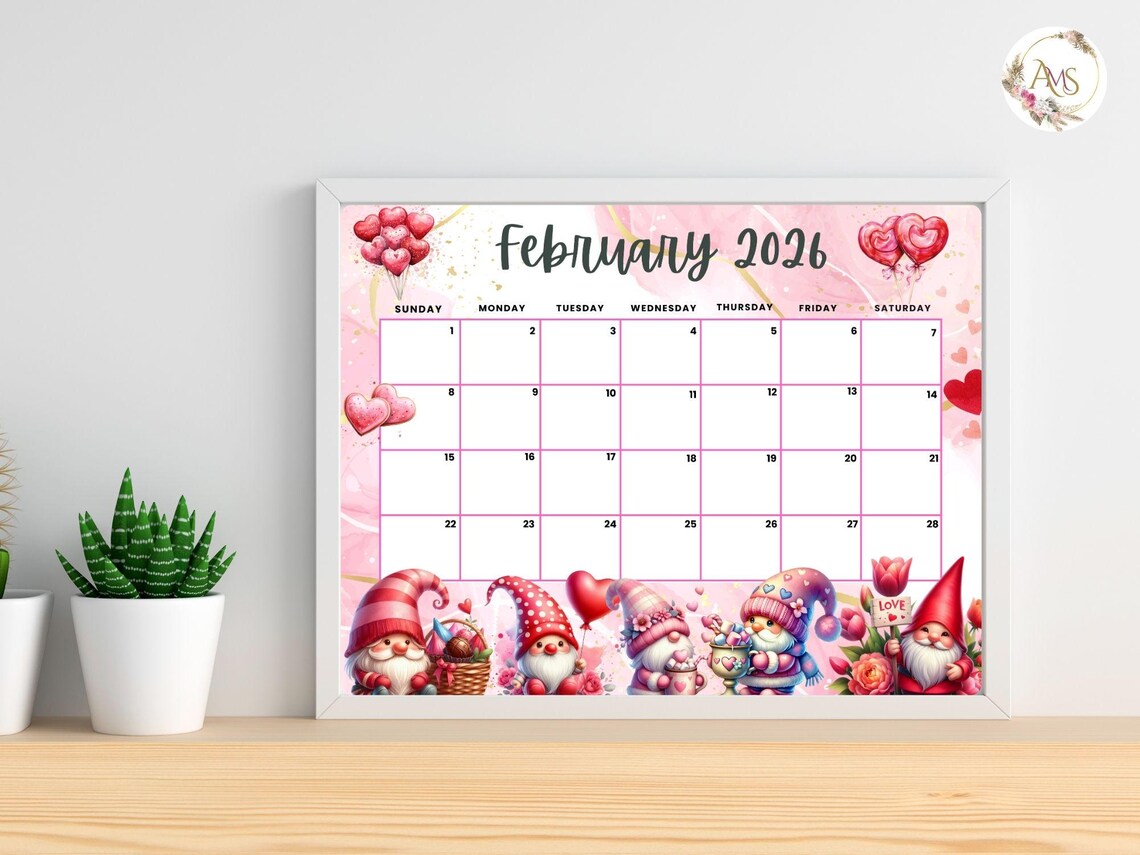 EDITABLE Fillable February 2026 Calendar, Valentine With Cute Gnomes ...