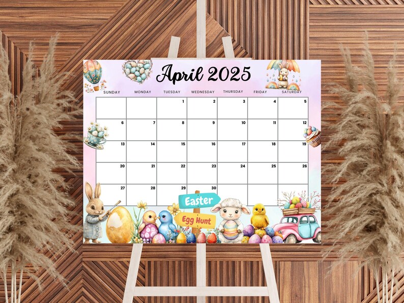 Editable April 2025 Calendar, Happy Easter With Cute Bunny, Printable ...