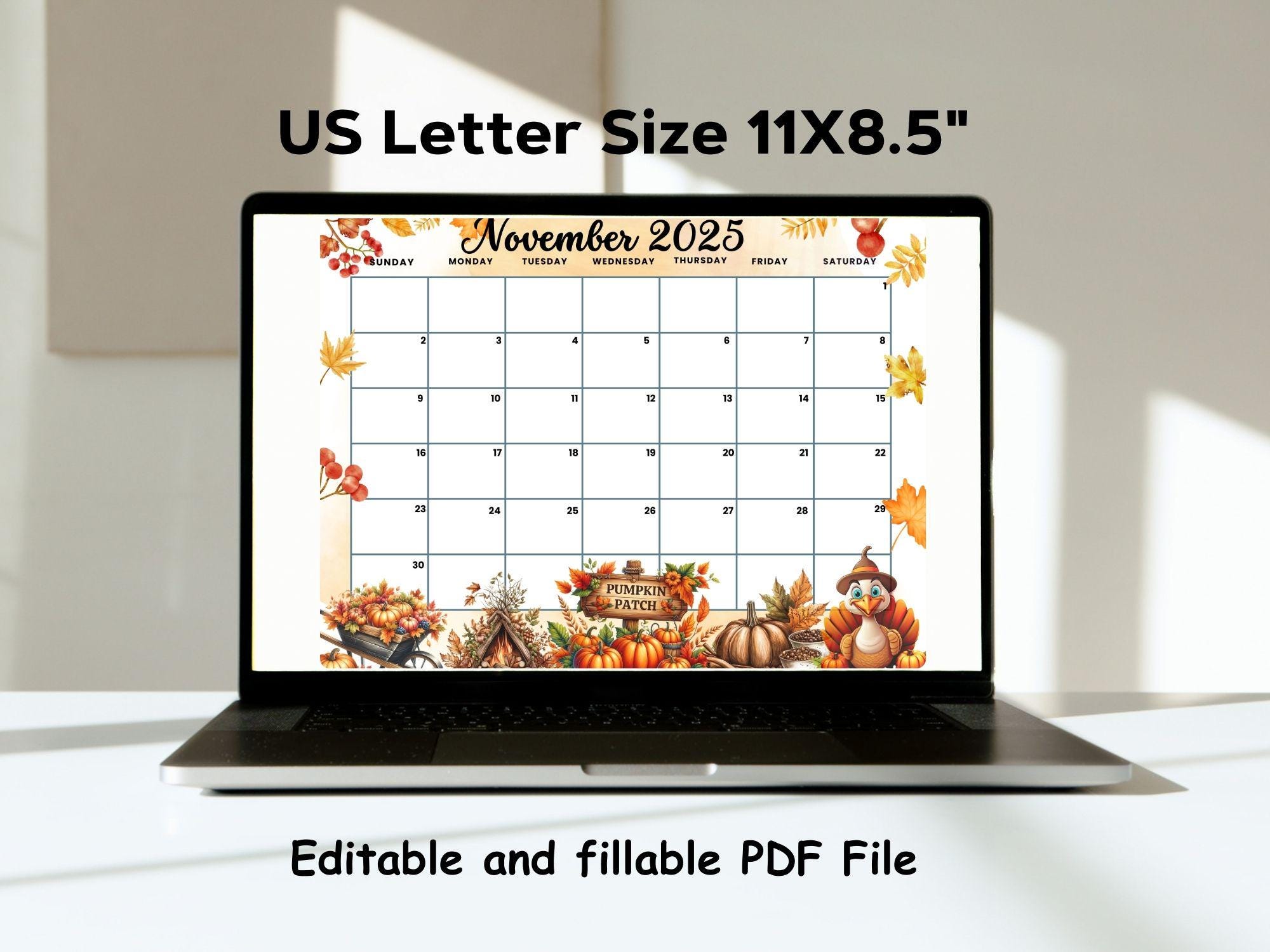 EDITABLE November 2025 Calendar, Happy Thanksgiving Beautiful Planner ...