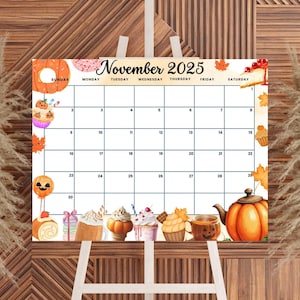 EDITABLE November 2025 Calendar, Happy Thanksgiving Planner, Sweet ...