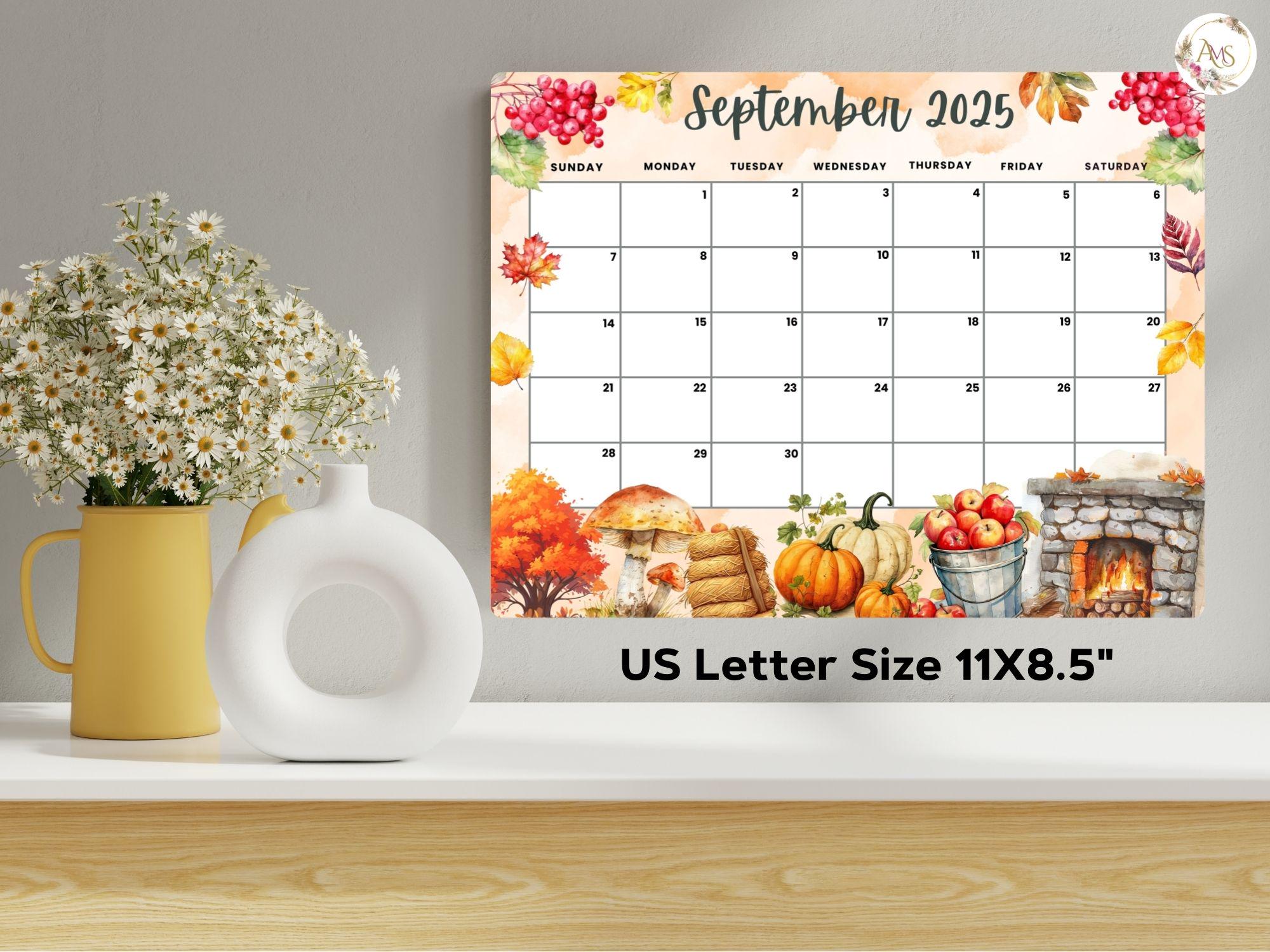 Editable September 2025 Calendar, Autumn Fall Theme Monthly Printable ...