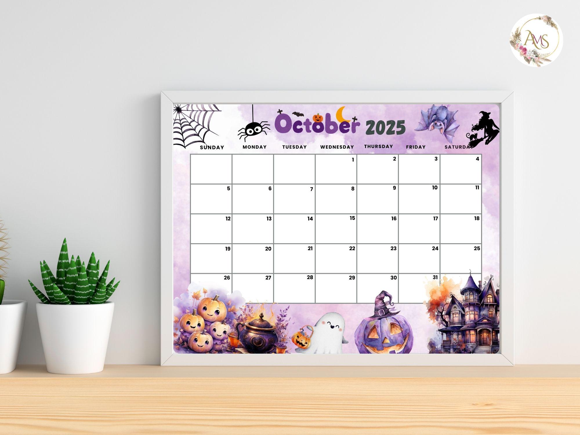 October 2025 Halloween Calendar, Spooky Pumpkins, Ghosts (editable PDF ...