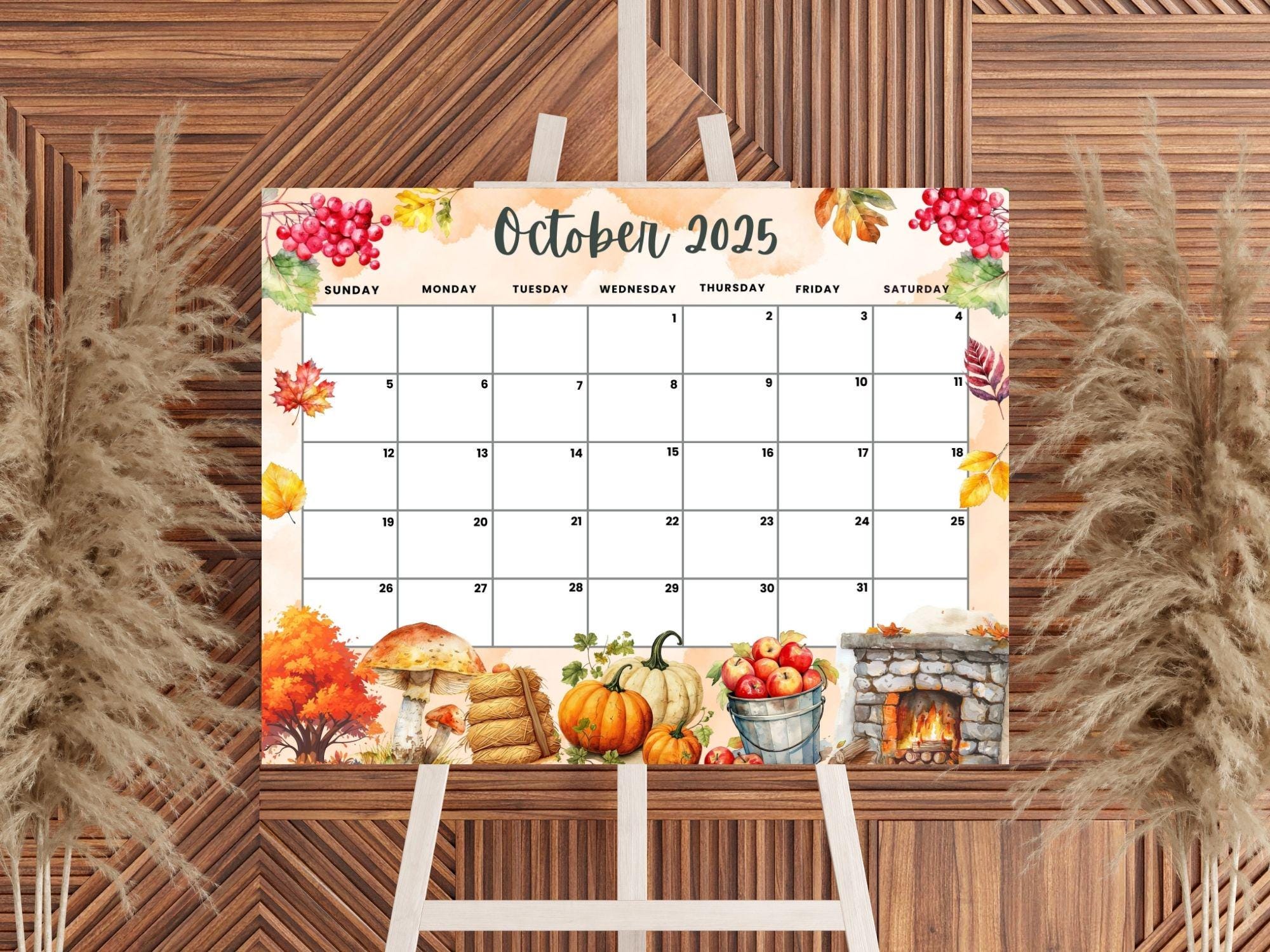 Editable October 2025 Calendar, Autumn Fall Theme Monthly Printable ...
