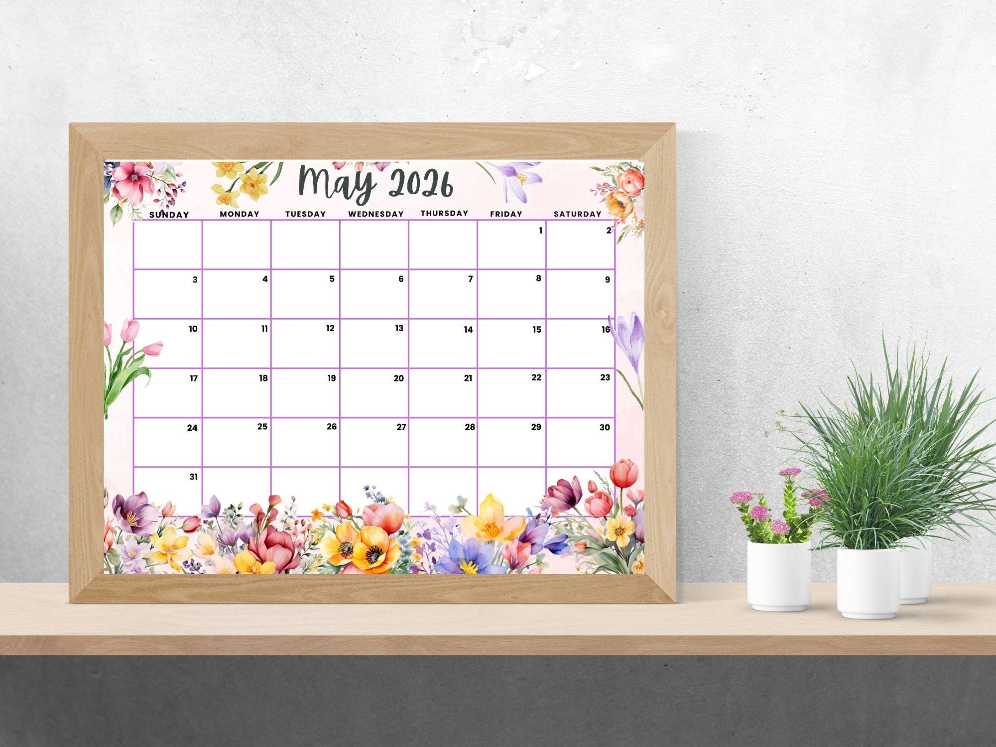 Editable May 2026 Calendar, Spring Wildflowers Planner, Printable ...