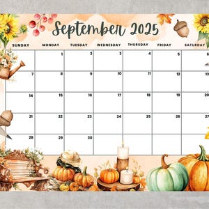 Editable September 2025 Calendar, Autumn Fall Theme Monthly Printable ...