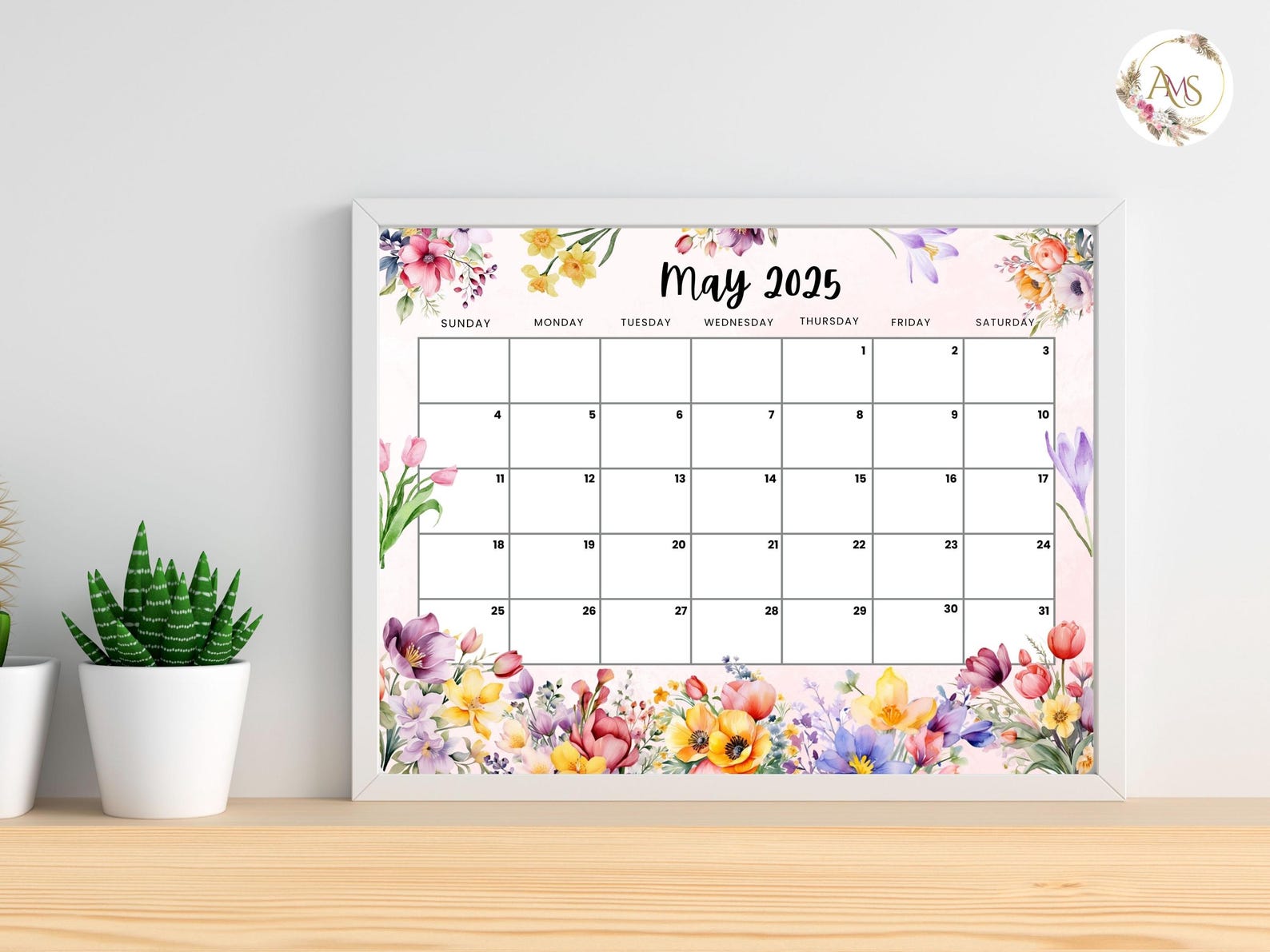 Editable May 2025 Calendar, Spring Wildflowers Planner, Printable ...
